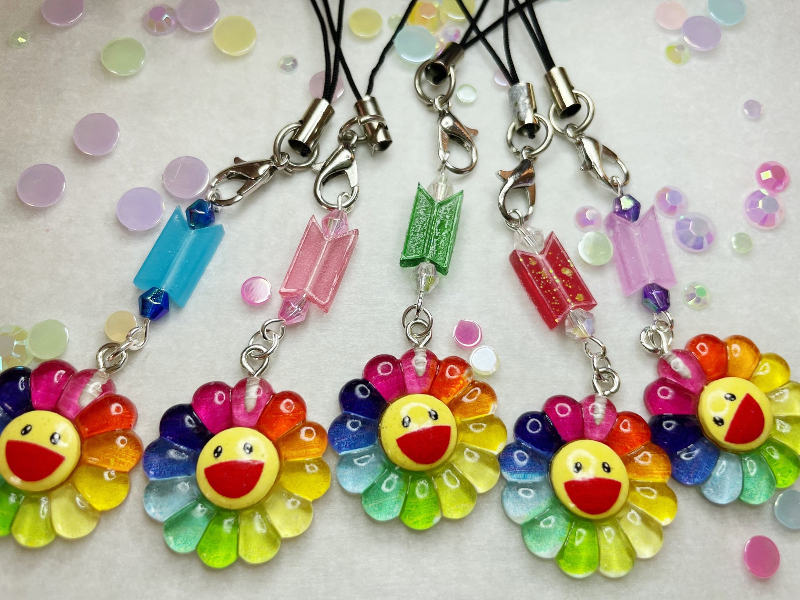 BTS Hopeworld Hobicore Rainbow Smiling Flower Keychain Phone - Etsy