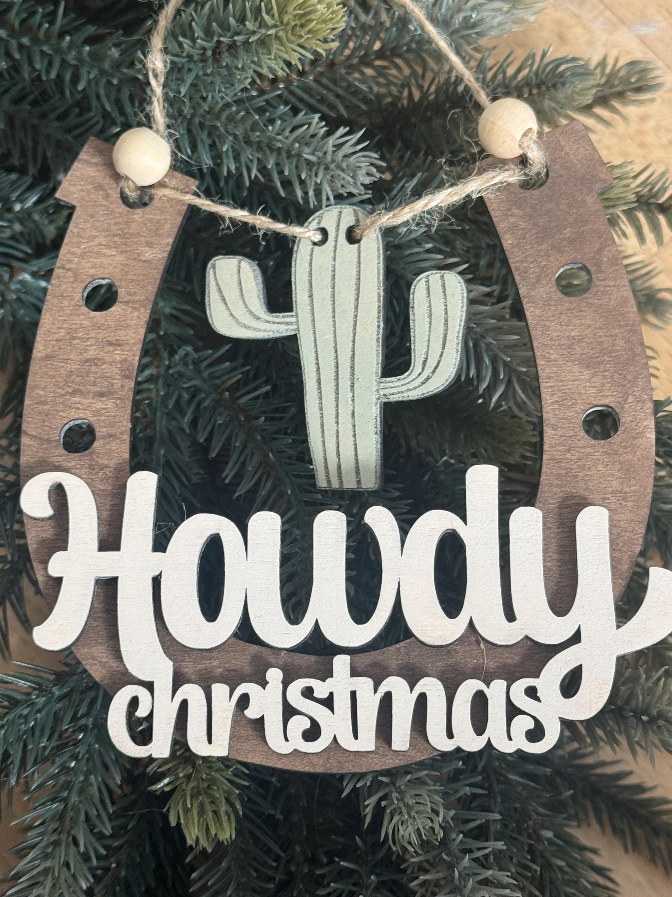 Howdy Christmas Horseshoe Ornament SVG | Western Laser Cut Bauble With ...