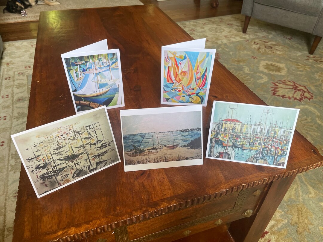 Set of 10 Note Cards, “port & Starboard,” Boats! Blank Inside W ...
