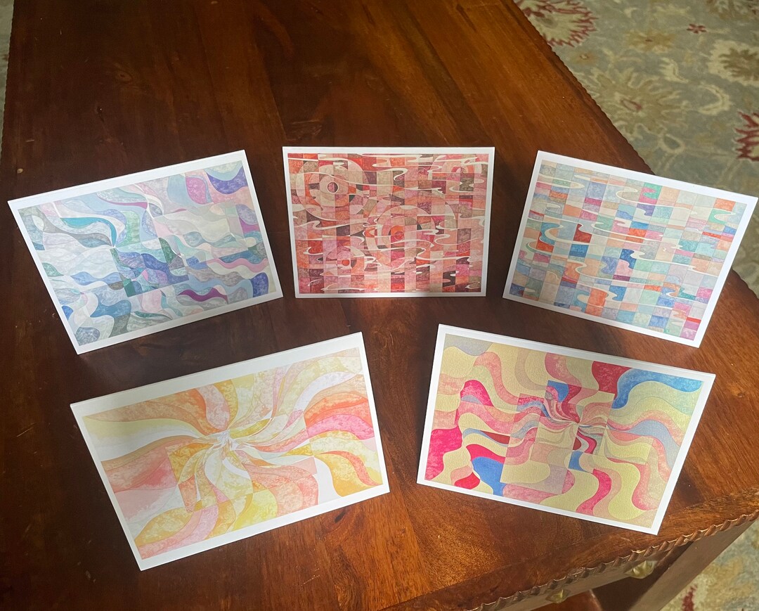 Set of 10 Note Cards, “swirls & Swooshes,” Blank Inside W/ Envelopes ...