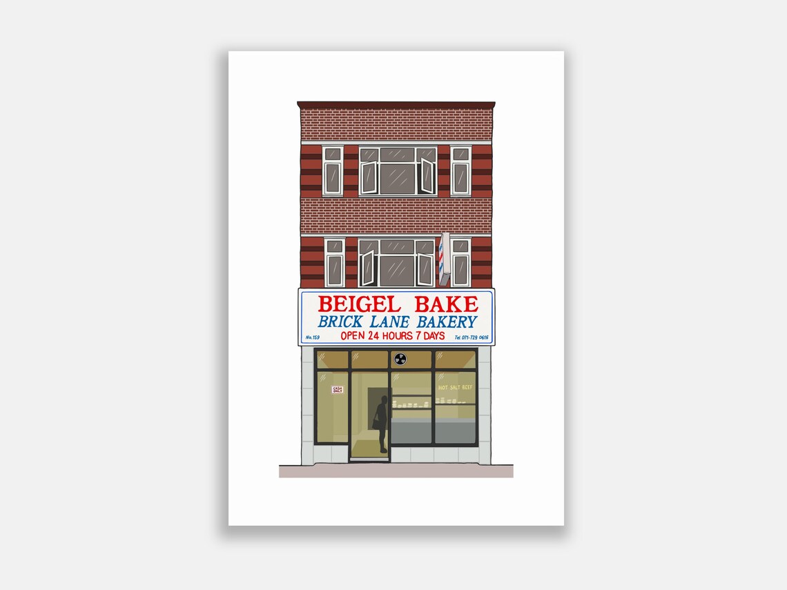 Beigel Bake Print Illustration Poster - Brick Lane East London Print - Etsy