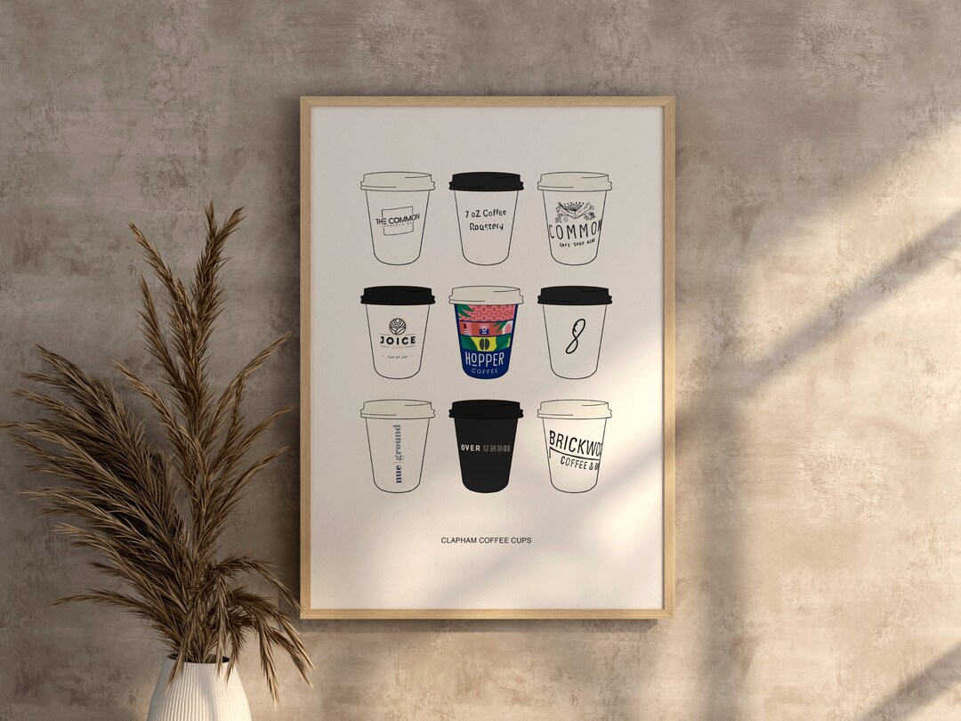 Clapham Coffee Cups - Poster Print Illustration - Etsy