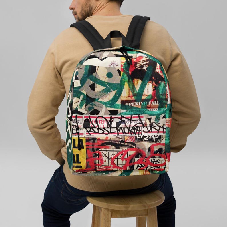 Vibrant Graffiti Print Backpack: Urban Style Computer Bag for School ...