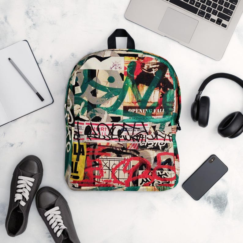 Vibrant Graffiti Print Backpack: Urban Style Computer Bag for School ...