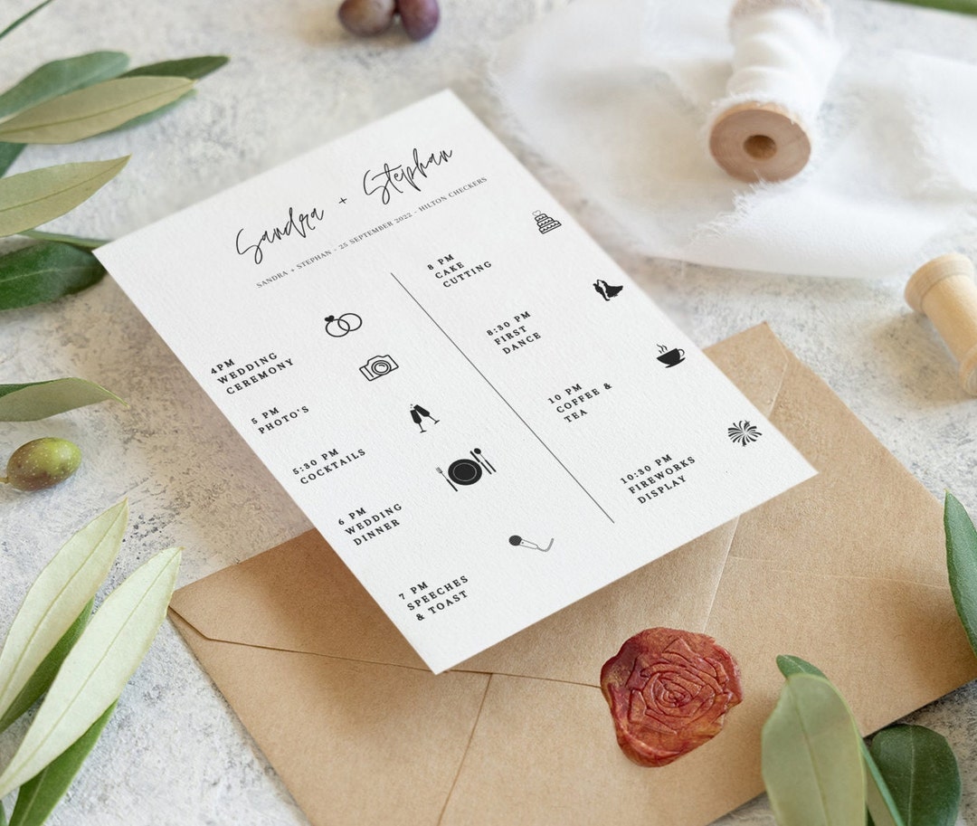 Simple Timeline Template, Schedule of Events, Wedding Party Time Line ...