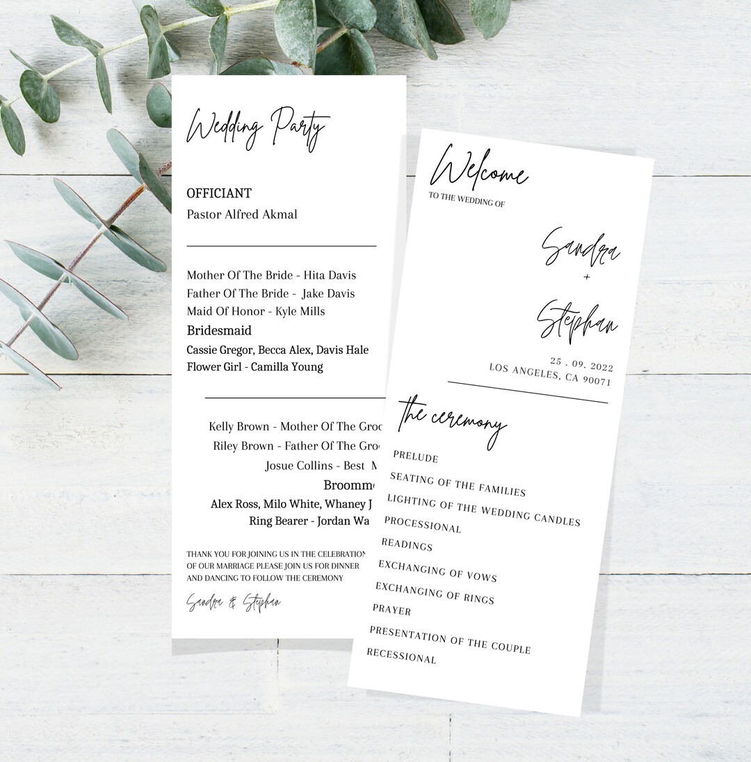 Wedding Program Template, Monogram & Border, Elegant Wedding Ceremony ...
