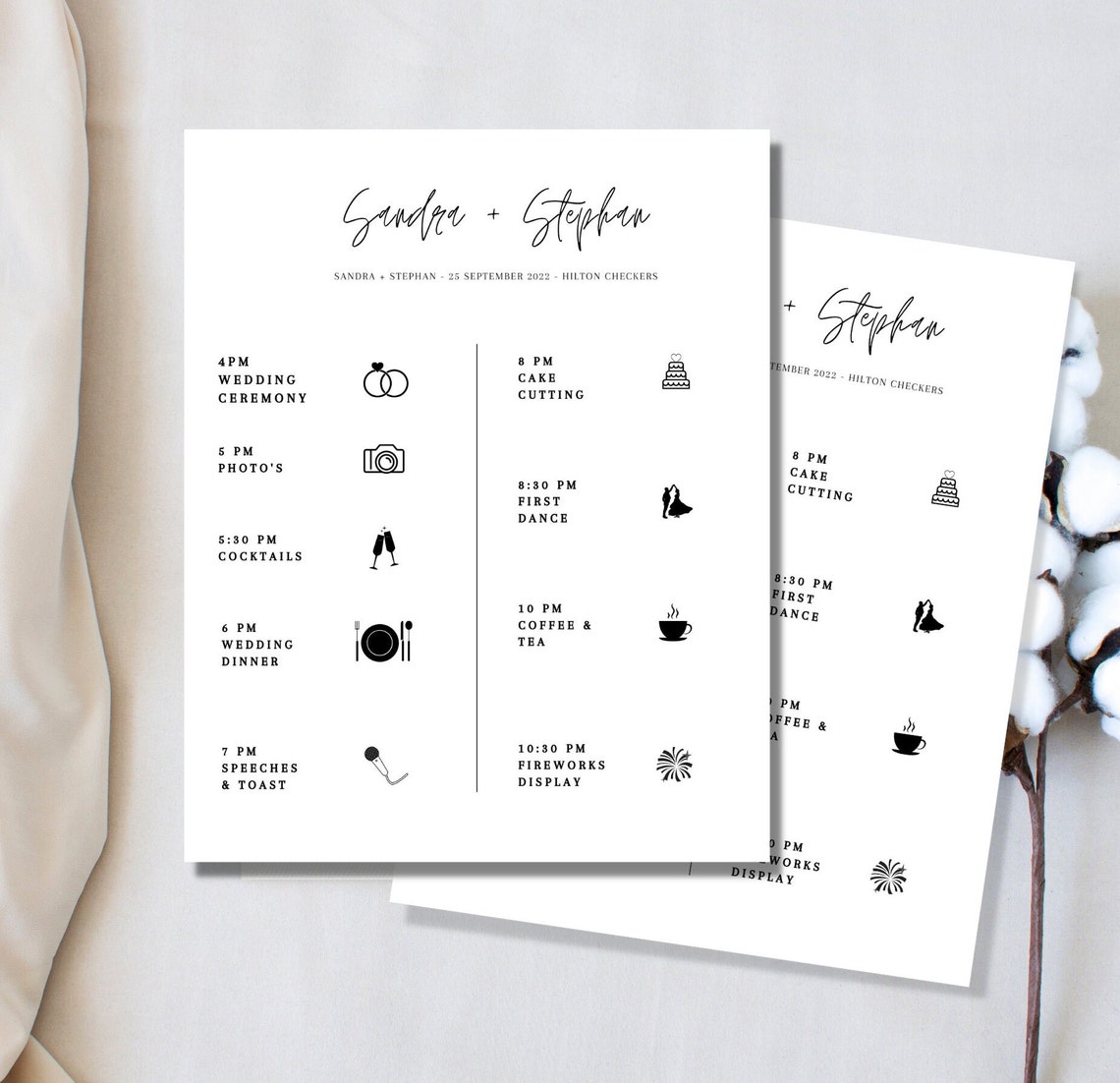 Simple Timeline Template, Schedule of Events, Wedding Party Time Line ...