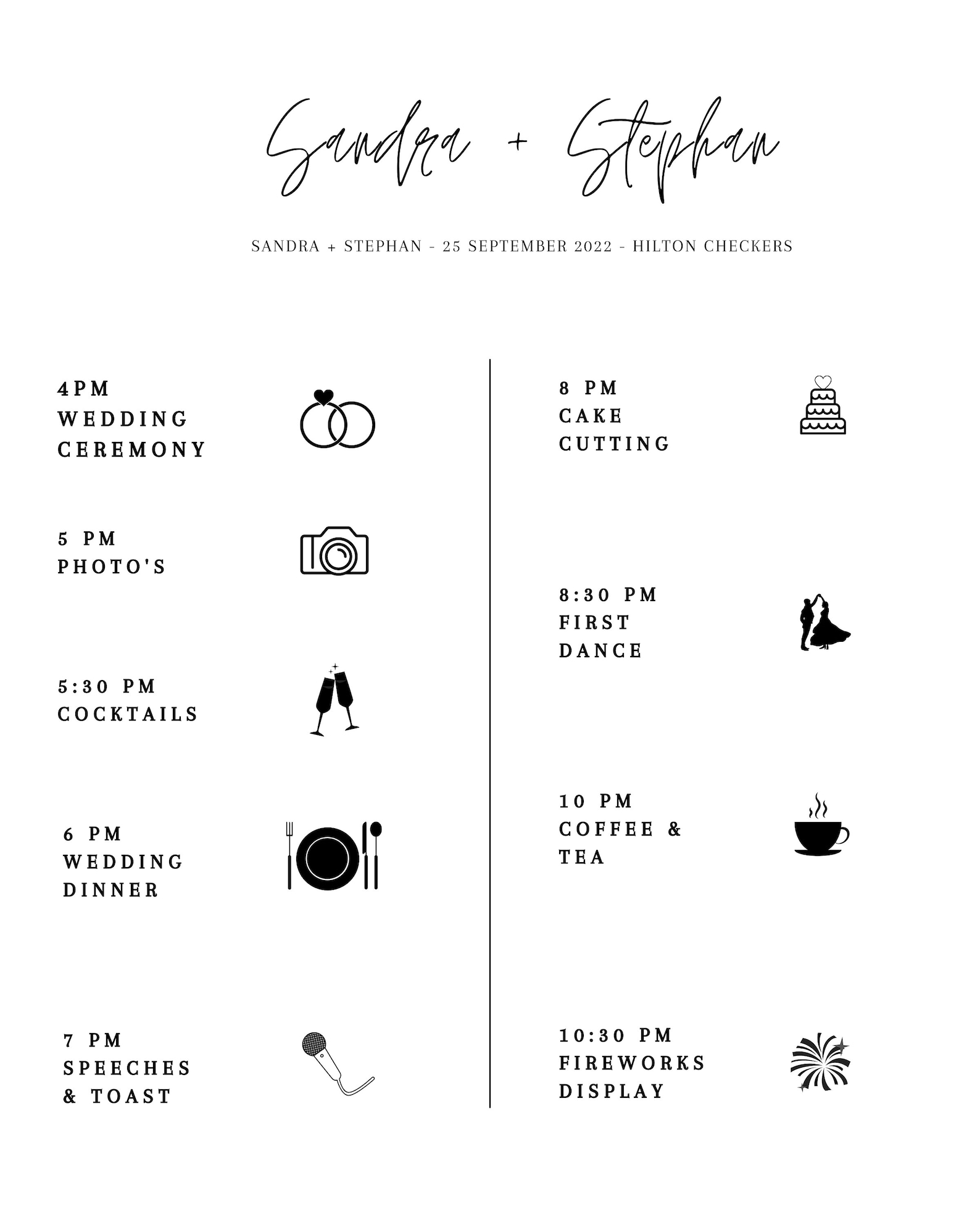 Simple Timeline Template, Schedule of Events, Wedding Party Time Line ...