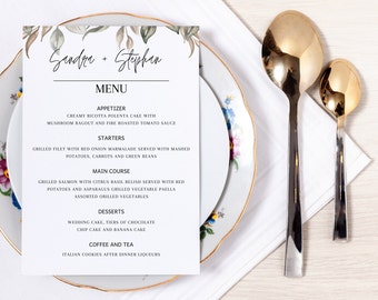 Minimalist Wedding Menu Template, Modern Script Wedding Dinner Menu ...