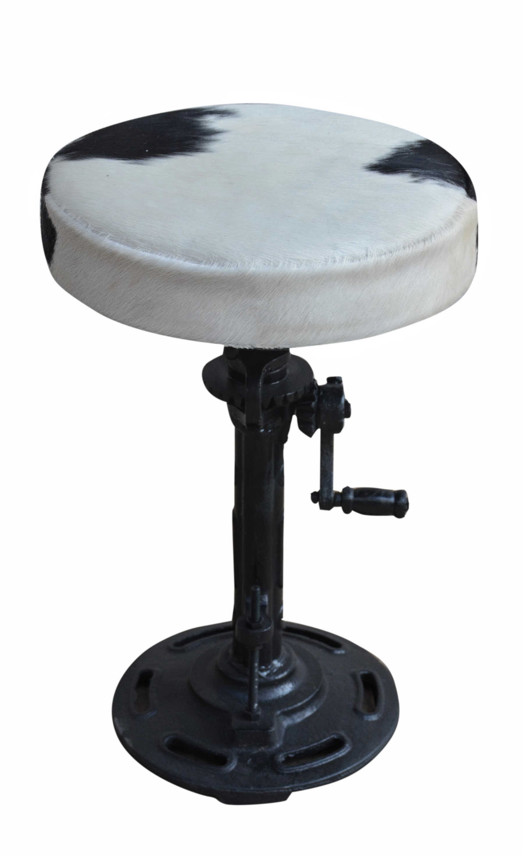 RAM Metal Crank Bar Stool With Black & White Cowhide Seat - Etsy