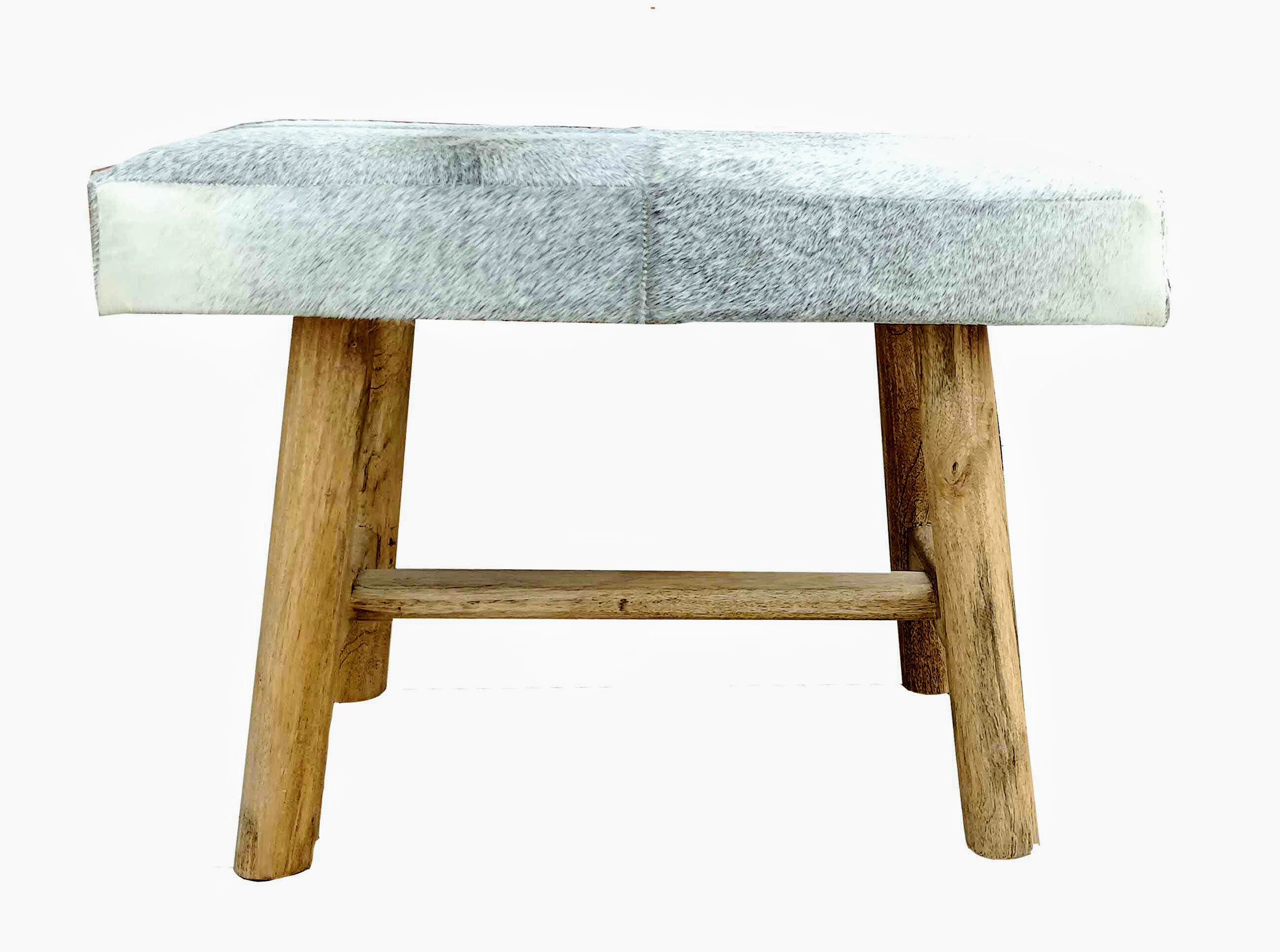 THOR Grey Cowhide Bench With Rustic Wooden Legs - Etsy