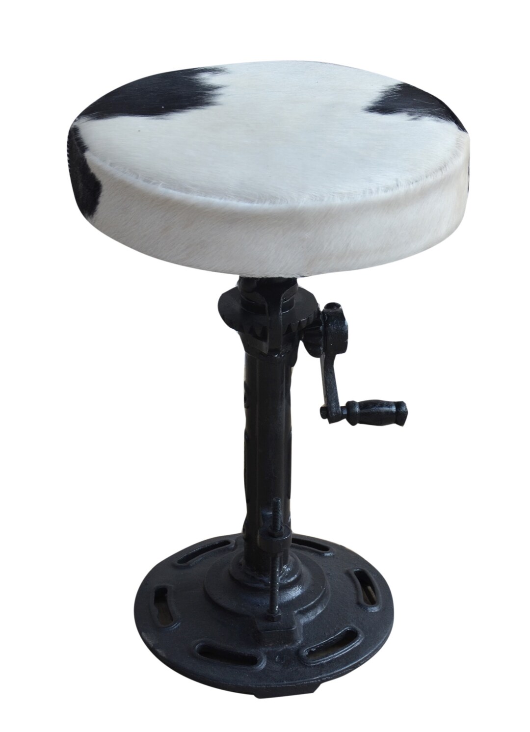 RAM Metal Crank Bar Stool With Black & White Cowhide Seat - Etsy