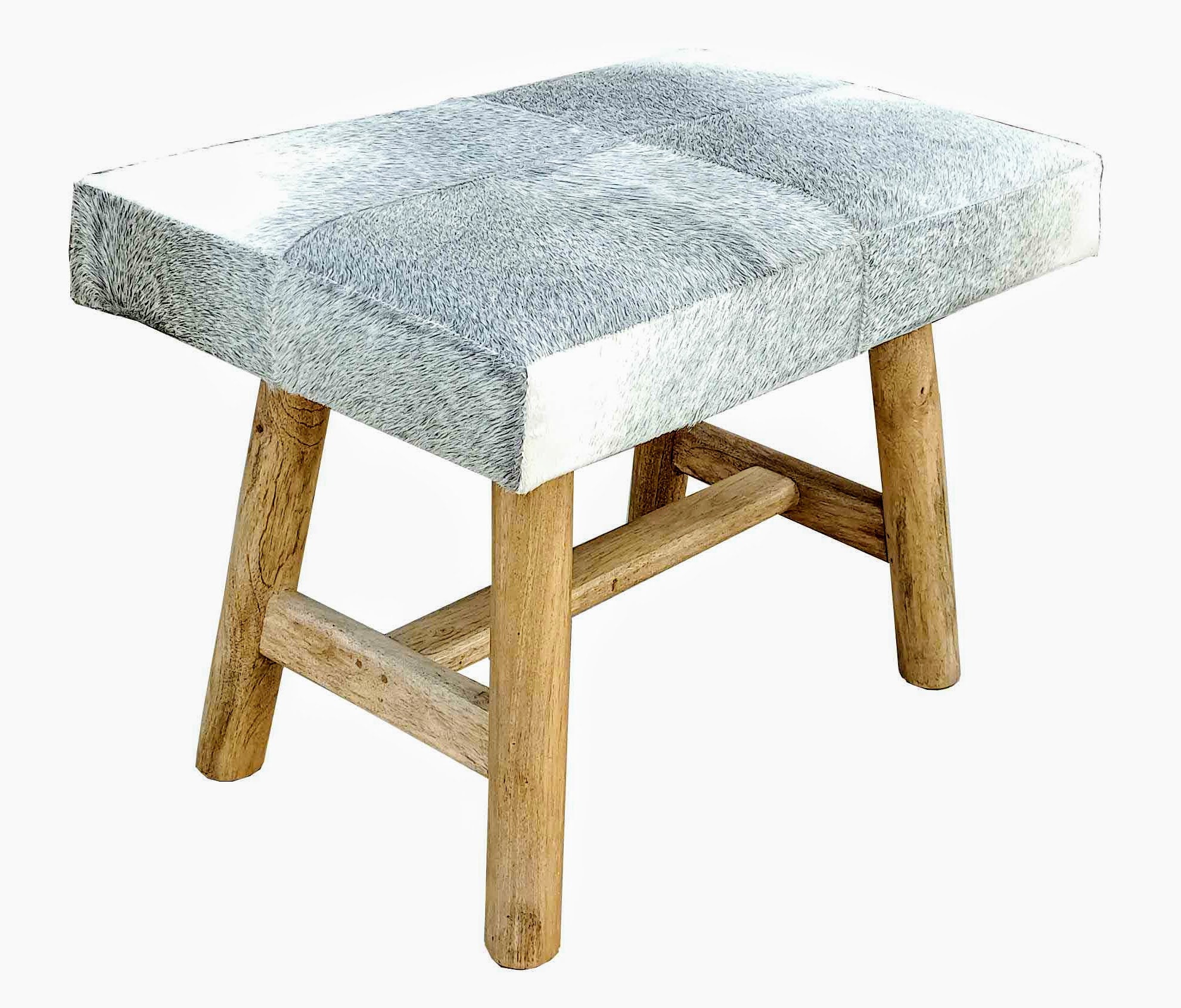 THOR Grey Cowhide Bench With Rustic Wooden Legs - Etsy