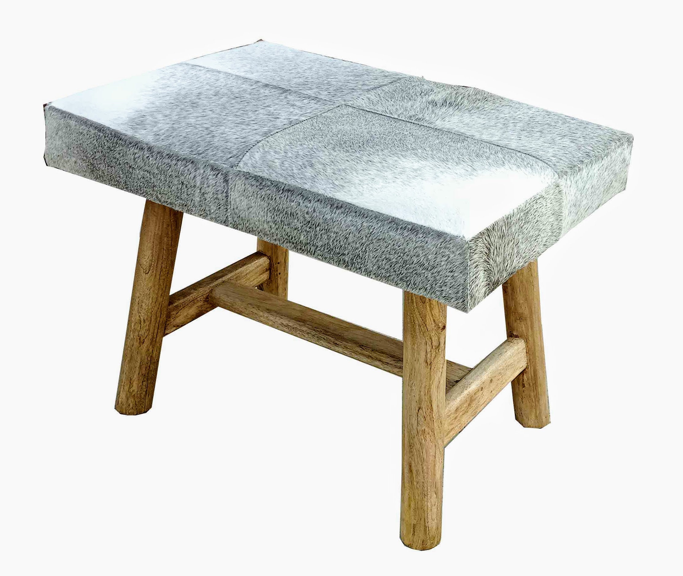 THOR Grey Cowhide Bench With Rustic Wooden Legs - Etsy