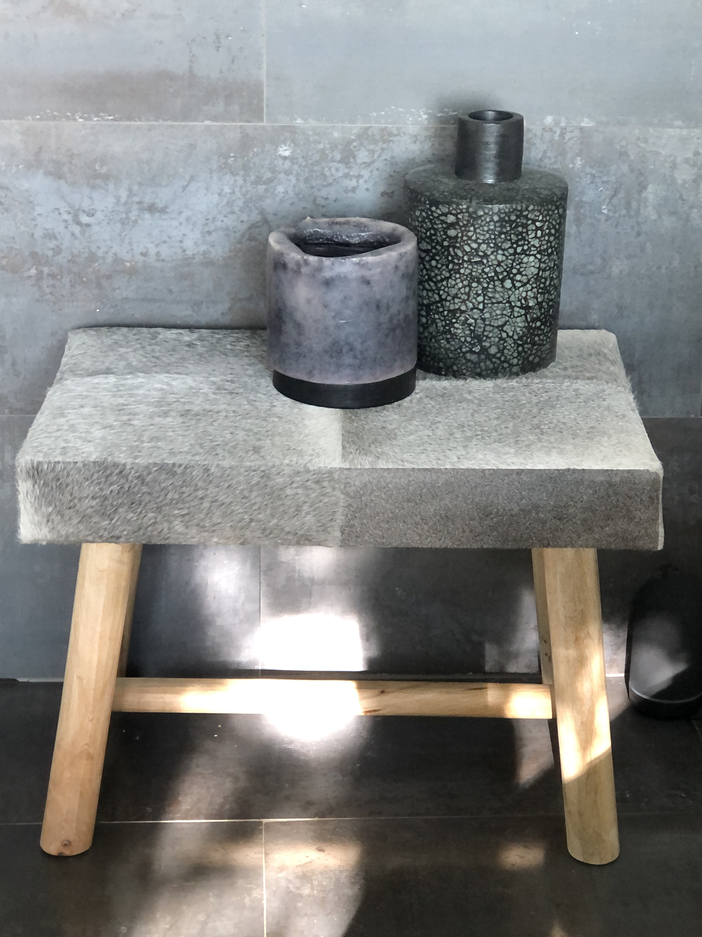 THOR Grey Cowhide Bench With Rustic Wooden Legs - Etsy