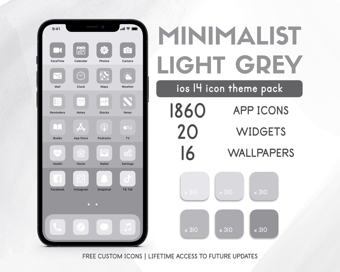 Minimalist Light Grey iPhone Ios 14 Ios 15 App Icons Pack | Grey ...