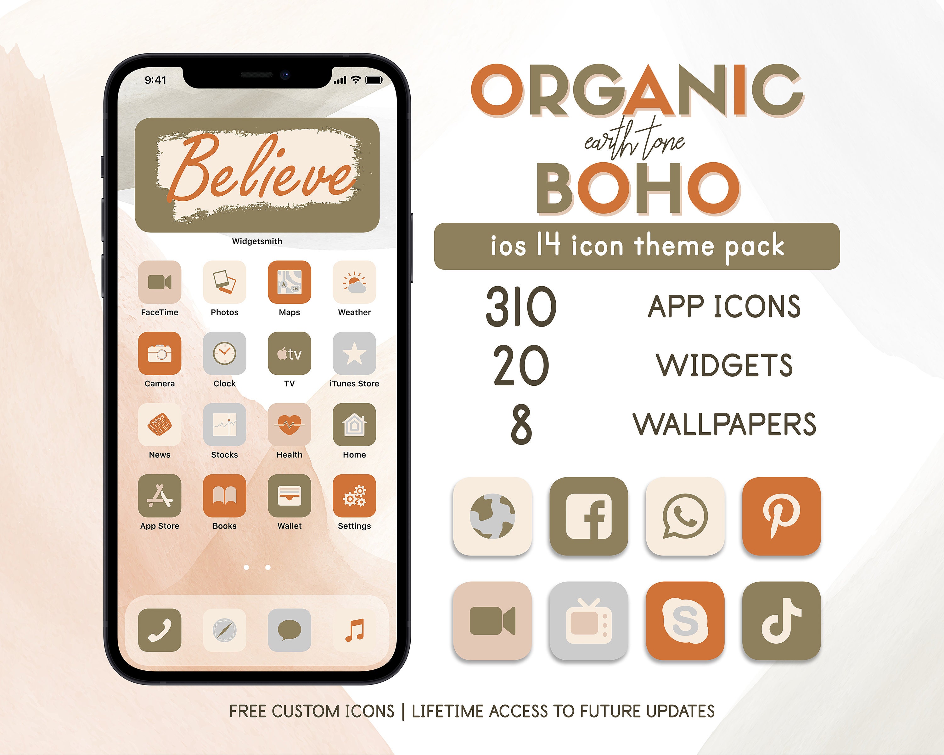 Earth Tone Boho iPhone Ios 14 Ios 15 App Icons Pack | Boho Aesthetic ...