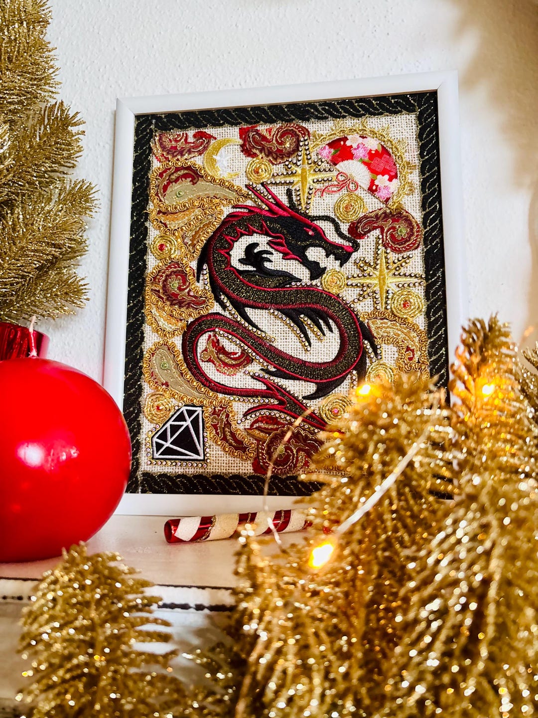 Luxury Handmade Textile Collage Dragon Art, Embroidered Fantasy Dragon ...
