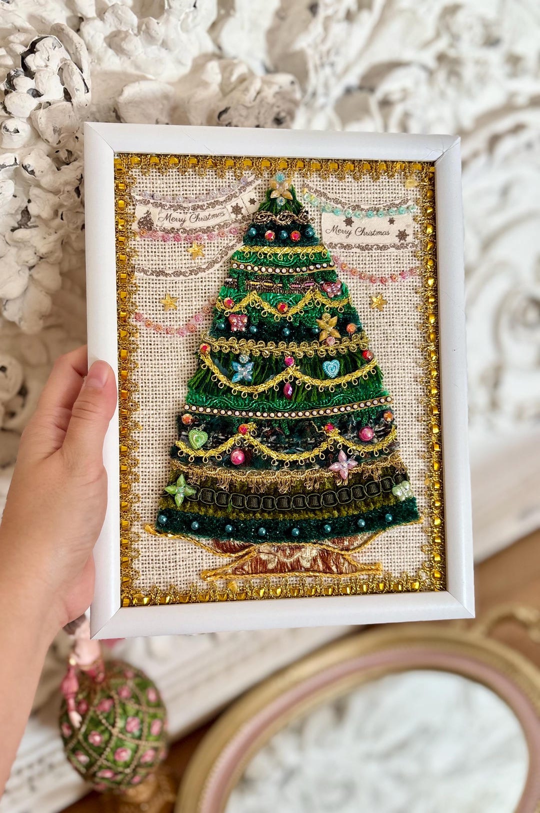 Rococo Christmas Tree Textile Collage – Luxury Baroque Wall Decor ...