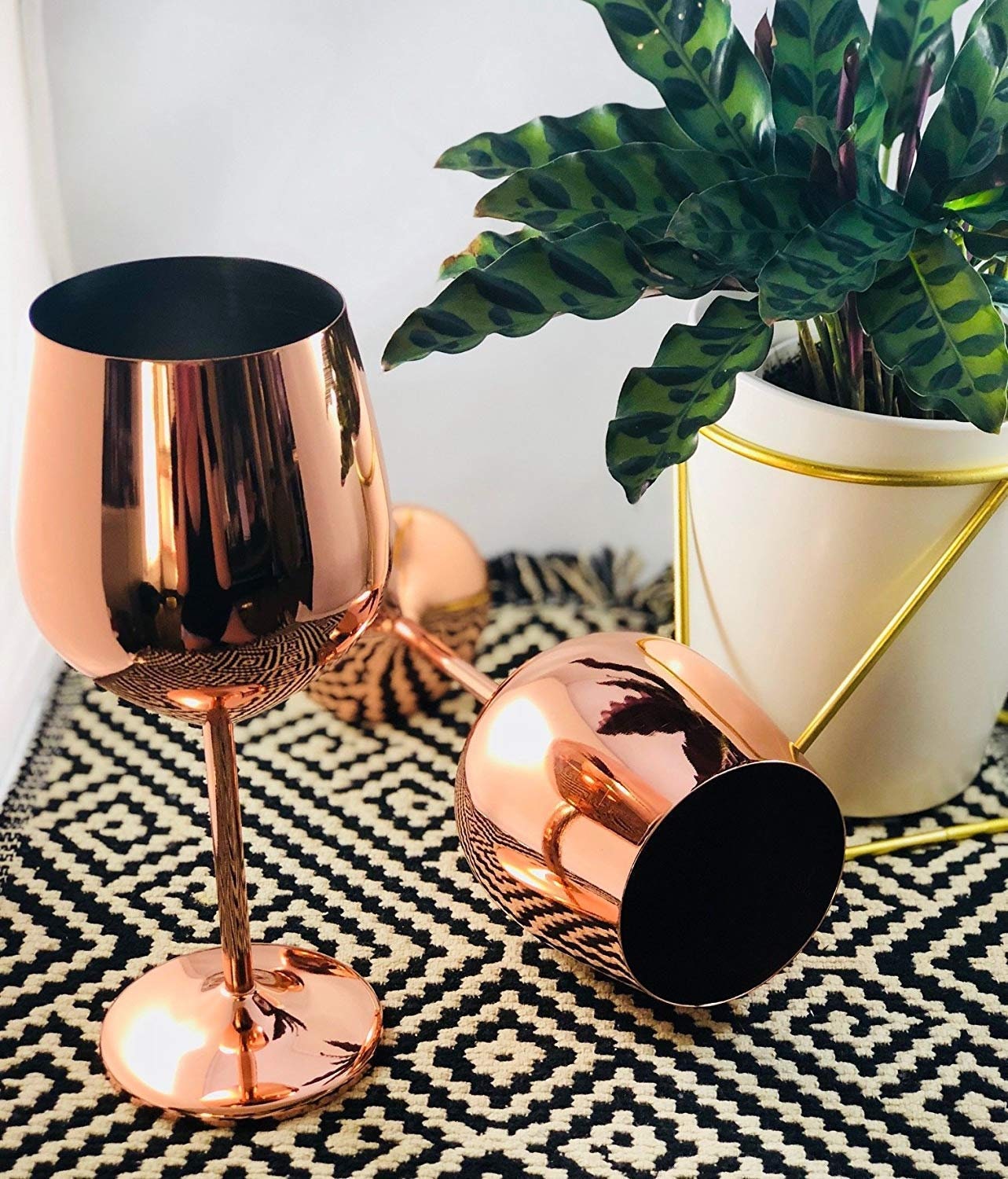 Rose Gold Stainless Steel Stemmed Wine Glasses Shatter Proof Etsy