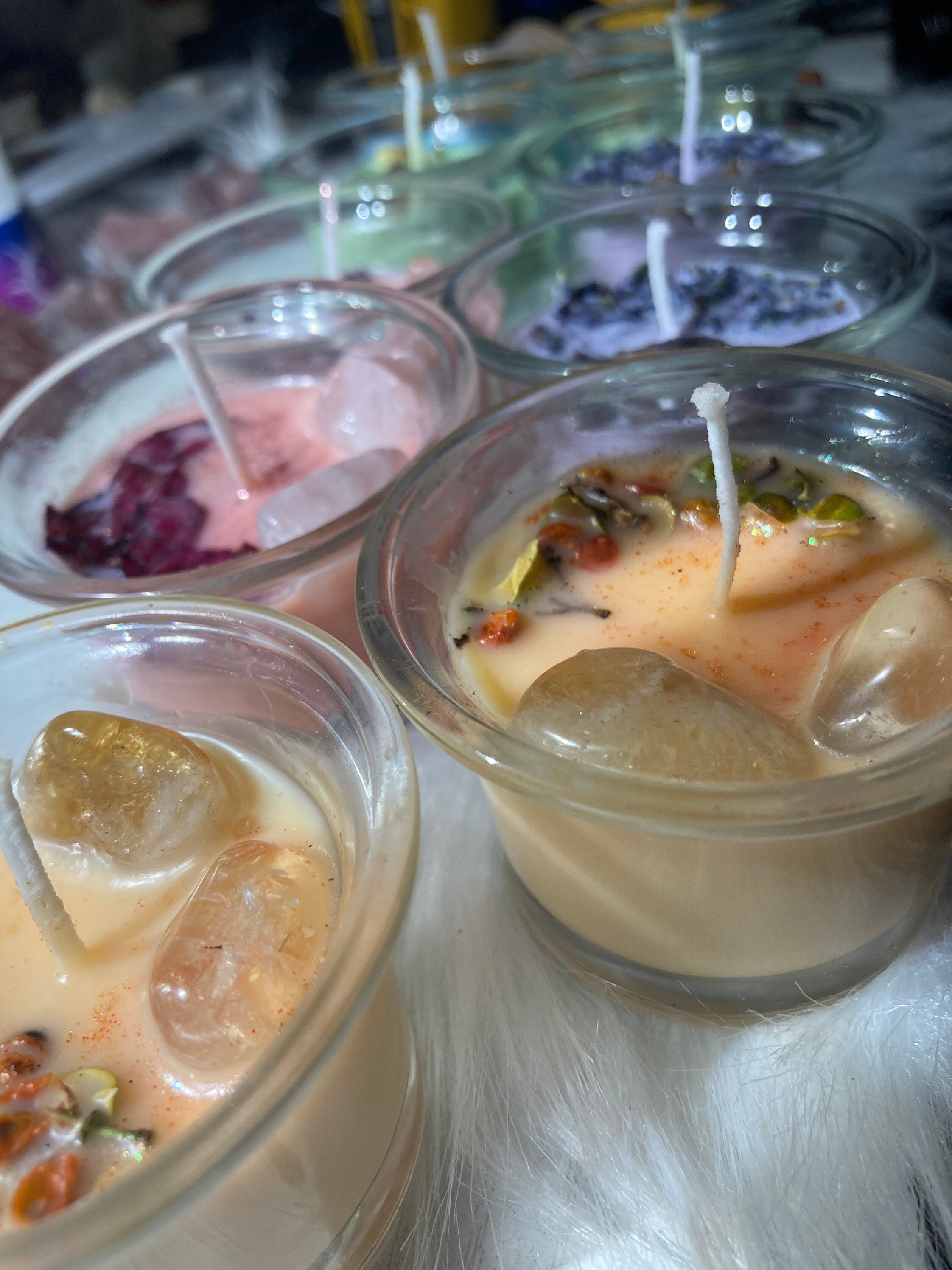 Crystal intention candles herbal and crystal infused | Etsy