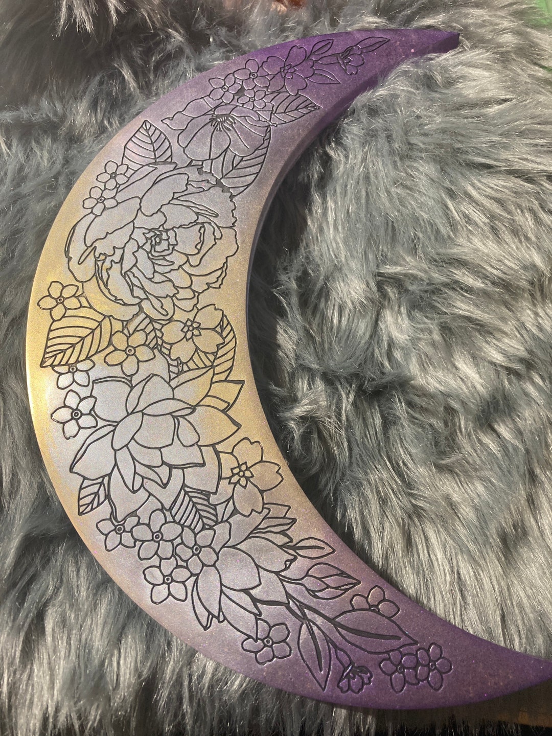 Custom Floral Crescent Moon Wall Hanging Crescent Moon Crystal Tray - Etsy