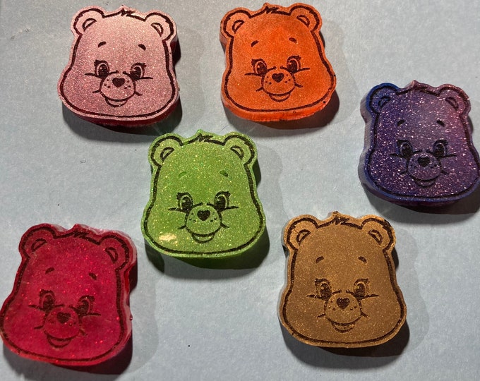 Care Bears Magnet Set - 6-piece 1" Round Glass Magnets Set - Rainbow ...
