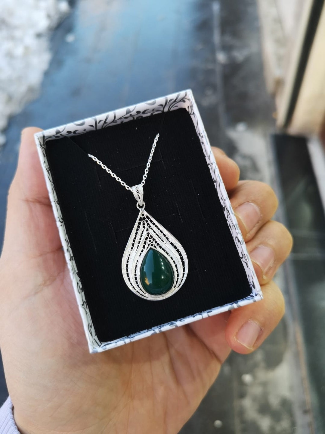 Agate Stone Filigree Necklace, Filigree Necklace, Handcrafted Necklace ...