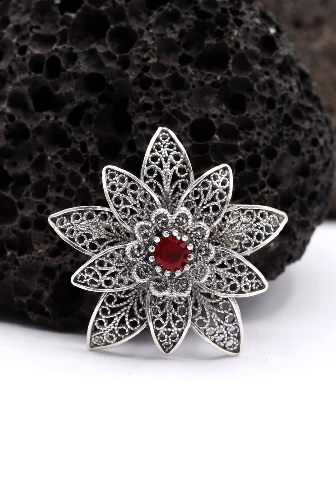 Handmade Lotus Flower Silver Brooch Made With Filigree Art, Handmade ...