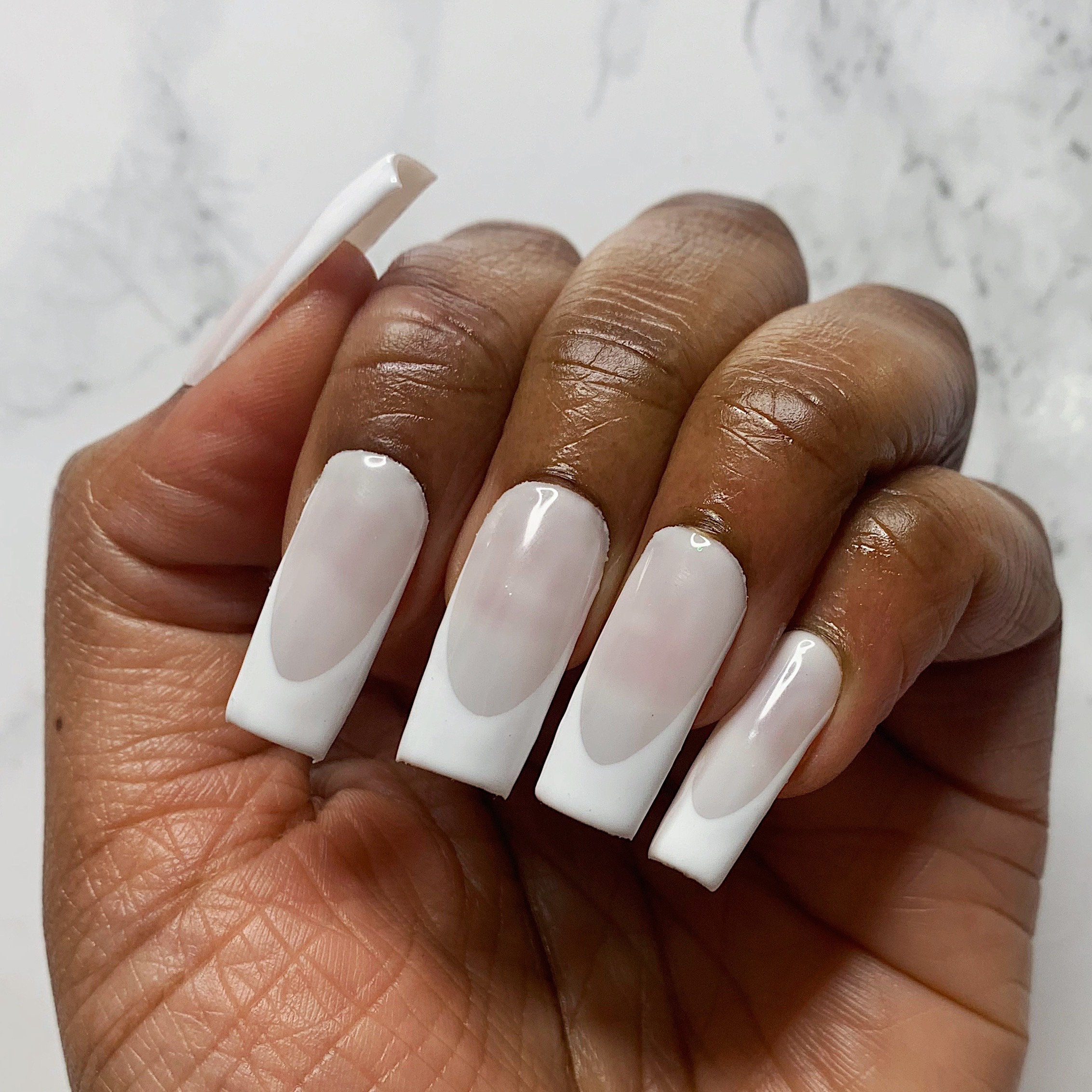 Milky White French Tip Press on Nails |almond, Coffin, Square Nails - Etsy