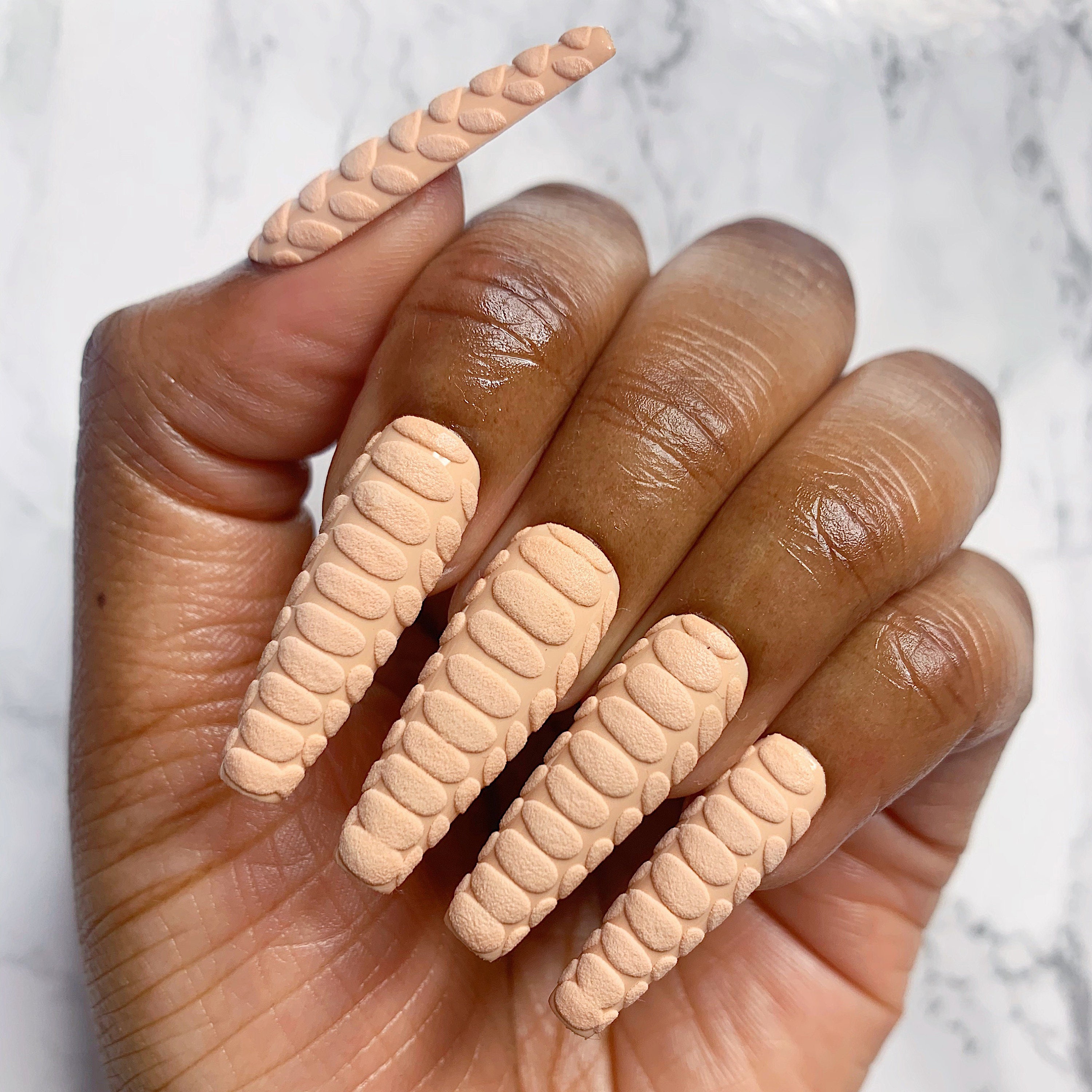 Nude 3d Crocodile Matte Glossy Press On Nail Set Almond Etsy