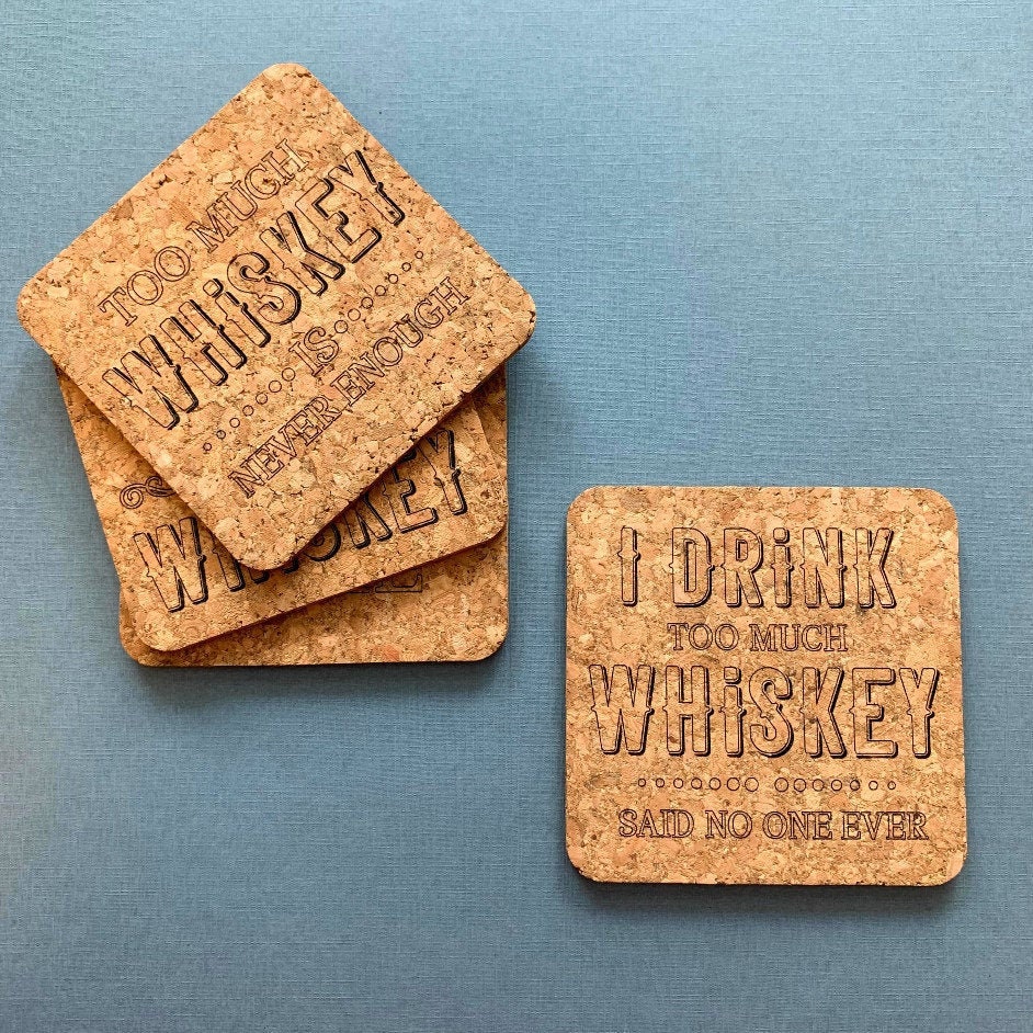 Whiskey Themed Coasters, Set of 4 Cork Coasters Whiskey Humor Home Bar ...