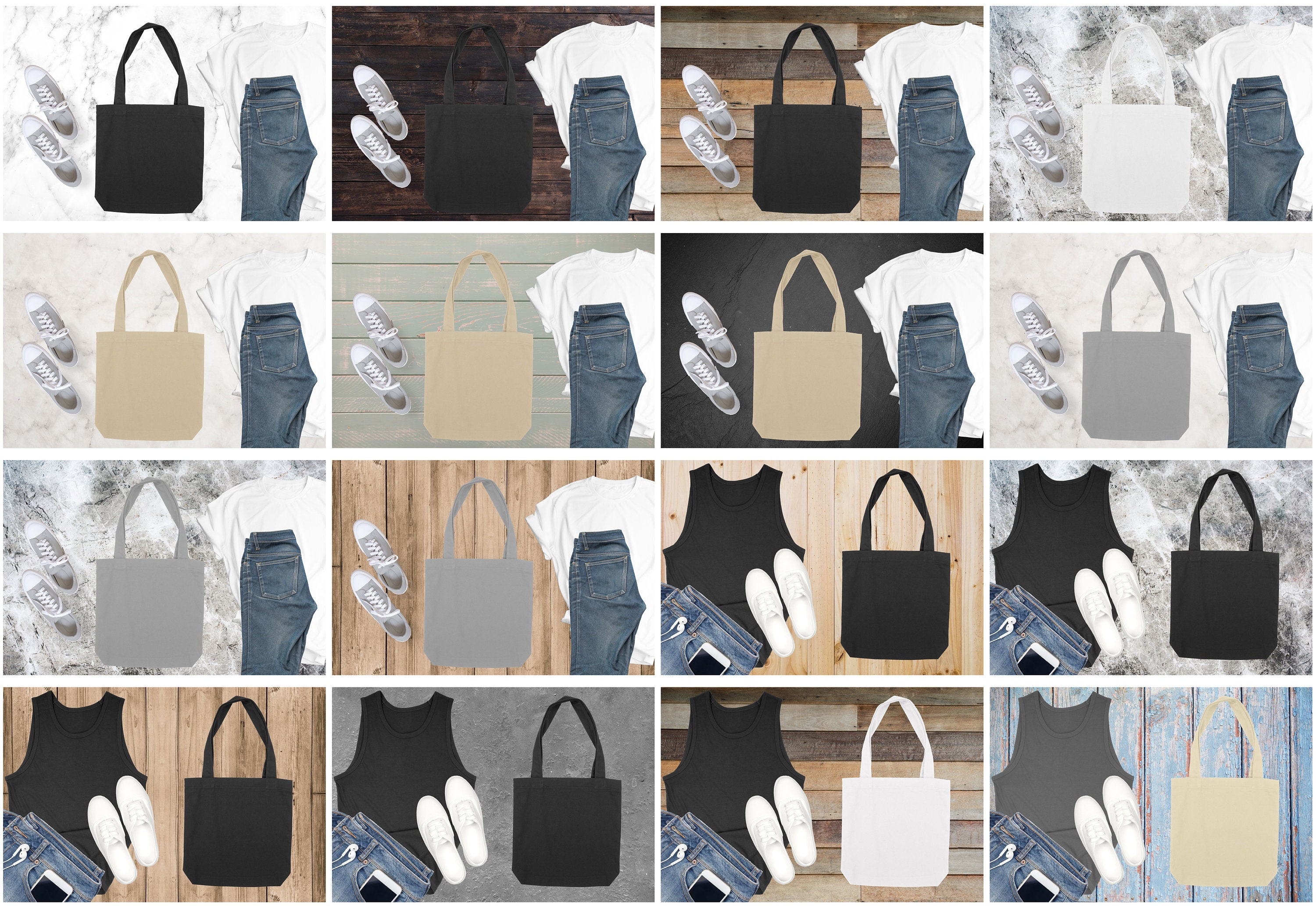 100 Canvas Tote Bag Mockups Bundle Flat Lay Scenes for Mocking up ...