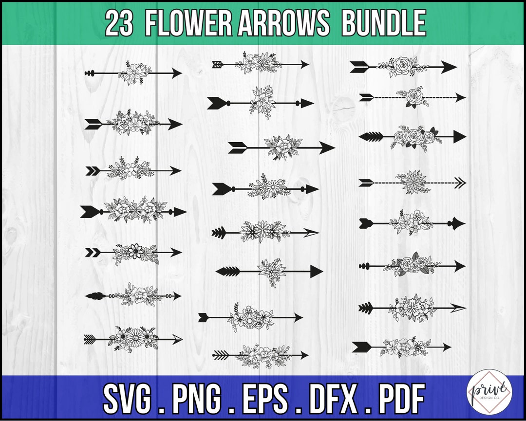 Vector Flower Arrows SVG Bundle for Cricut Arrow Flower Designs for SVG ...