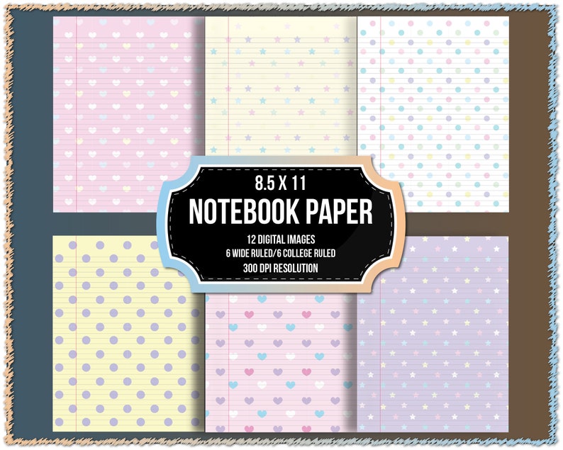 Polka Dot Hearts Stars Digital Printable Notebook Paper Wide - Etsy