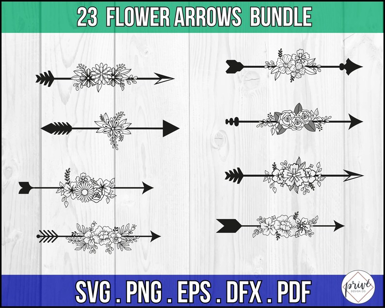 Vector Flower Arrows SVG Bundle for Cricut Arrow Flower Designs for SVG ...