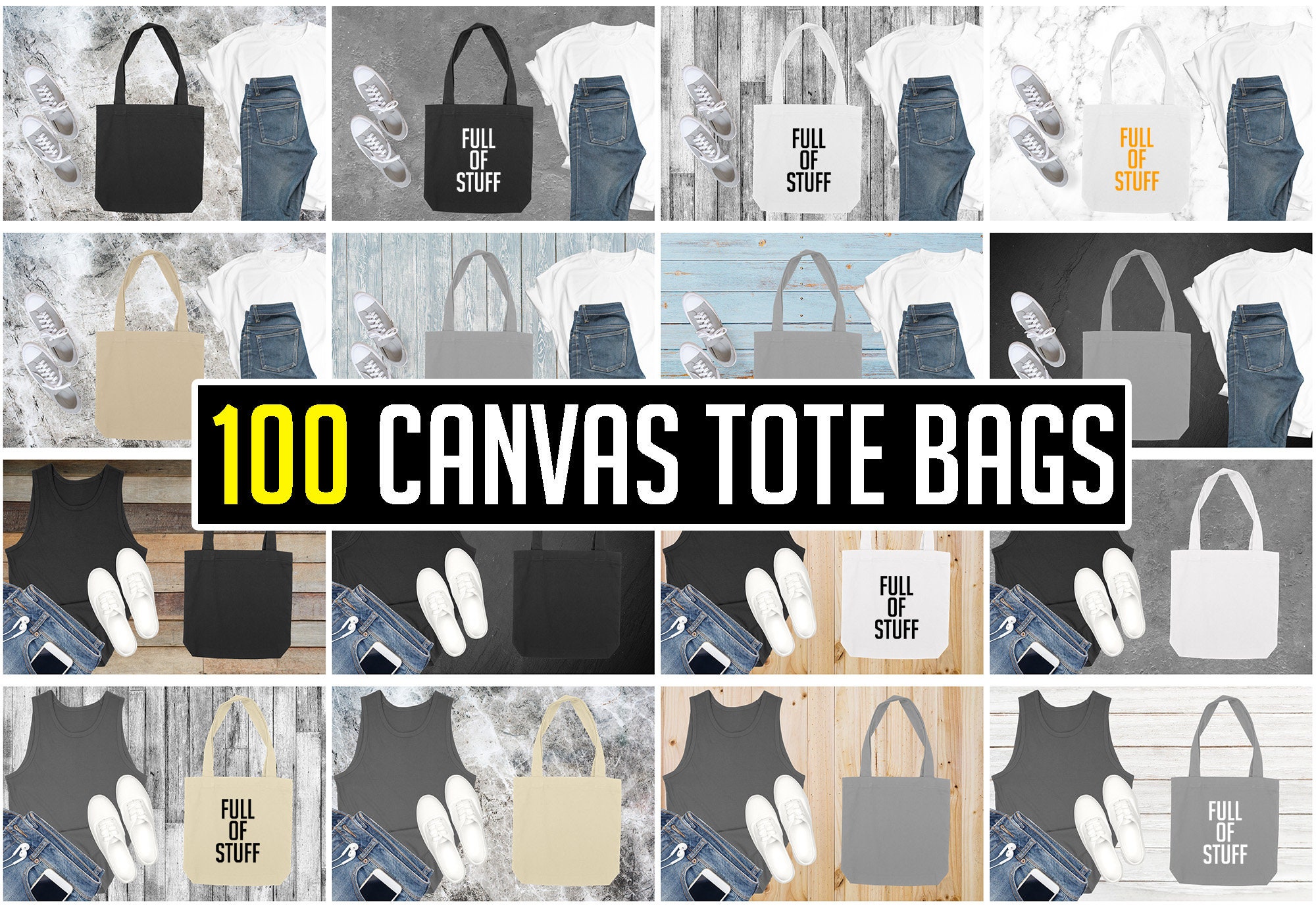 100 Canvas Tote Bag Mockups Bundle Flat Lay Scenes for Mocking up ...