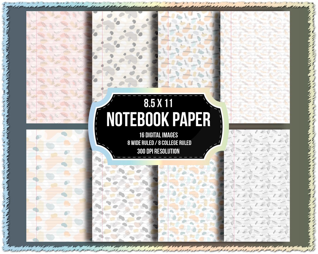 Memphis Pastel Digital Printable Notebook Paper Wide Ruled College ...