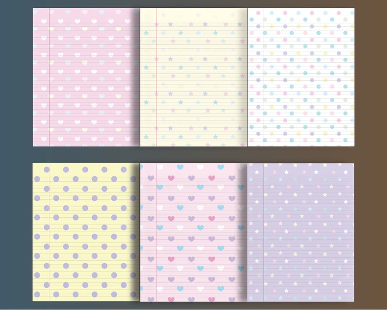 Polka Dot Hearts Stars Digital Printable Notebook Paper Wide - Etsy