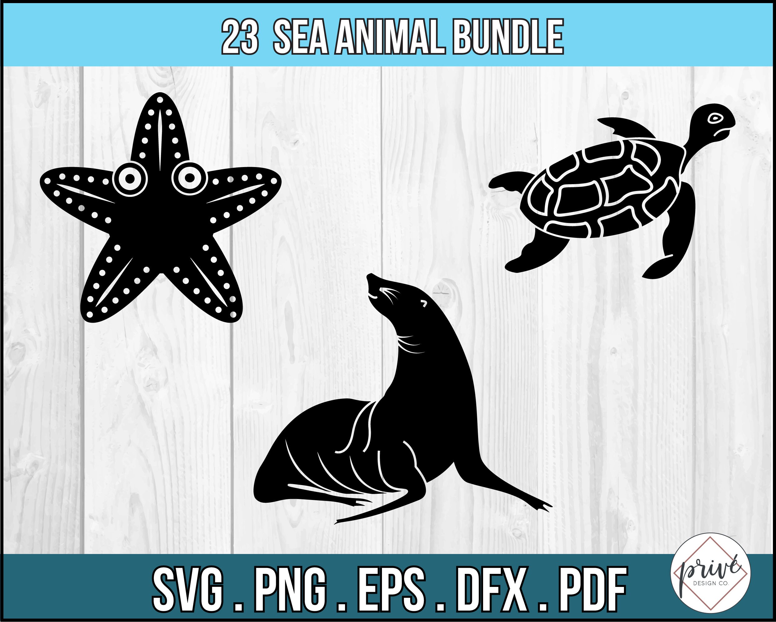 Sea Animal SVG Bundle for Octopus Shark Seahorse Star Fish Designs for ...