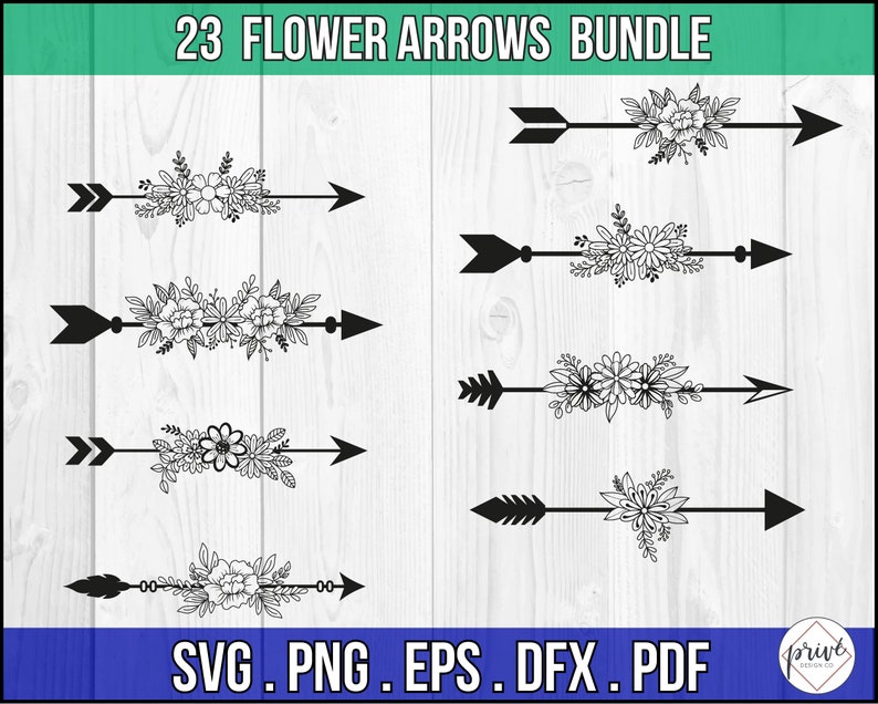 Vector Flower Arrows SVG Bundle for Cricut Arrow Flower Designs for SVG ...