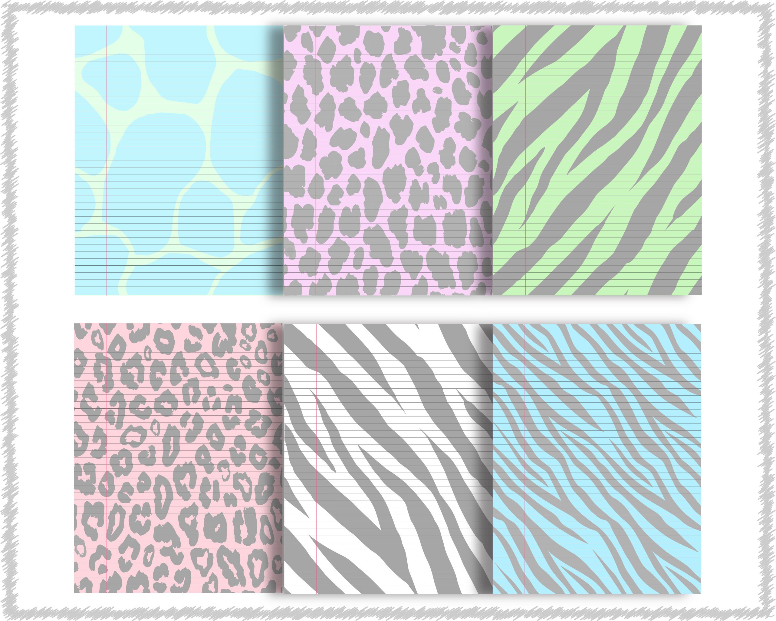 Decorative Digital Printable Notebook Paper 90s Retro Animal Print Wide ...