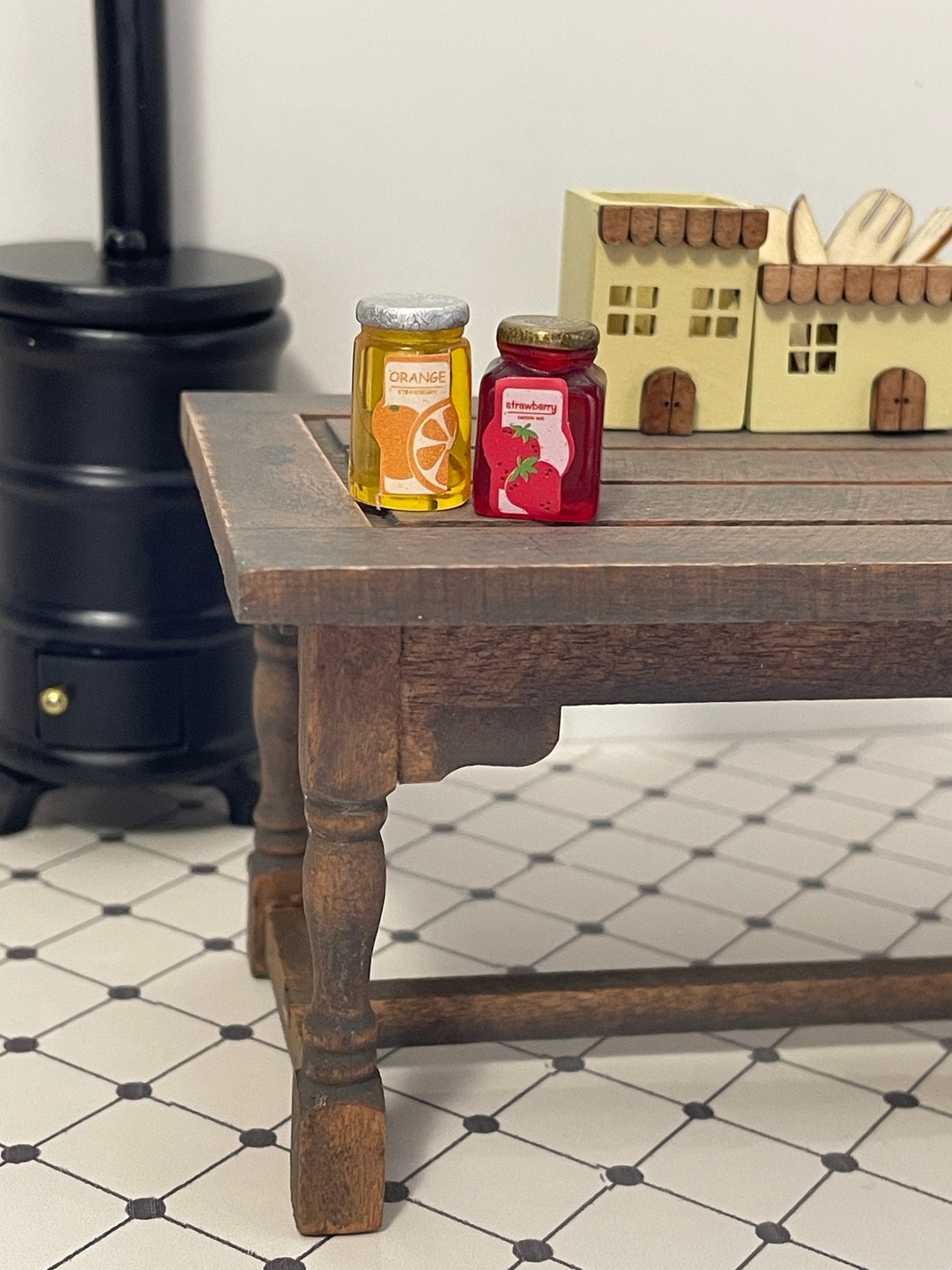 1:12 Scale Miniature Kitchen Set of 2 Strawberry & Orange Jams , 1/12 ...