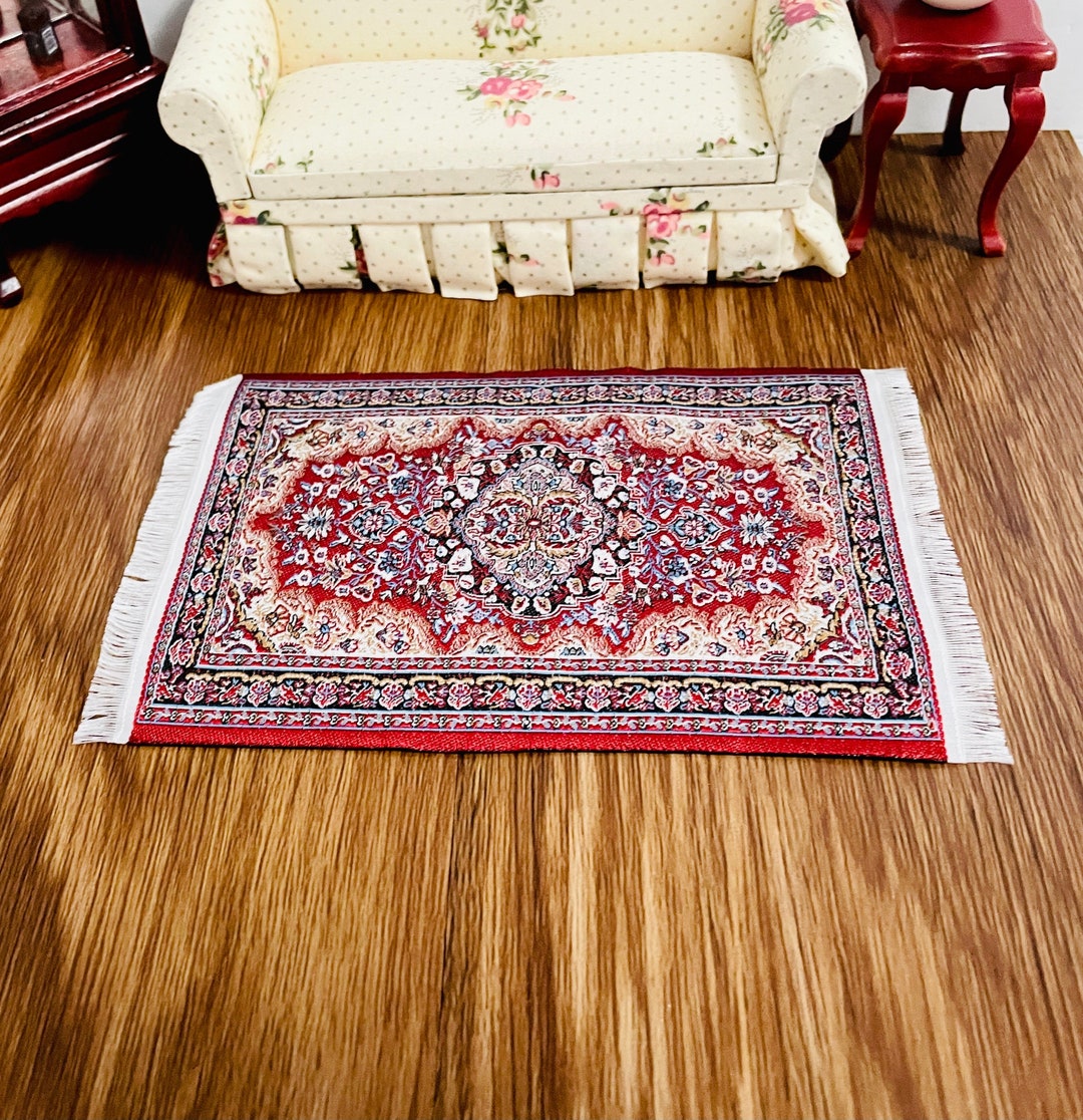 1:12 Scale Miniature Hand-woven Carpet-red, 1/12 Dollhouse Furniture ...