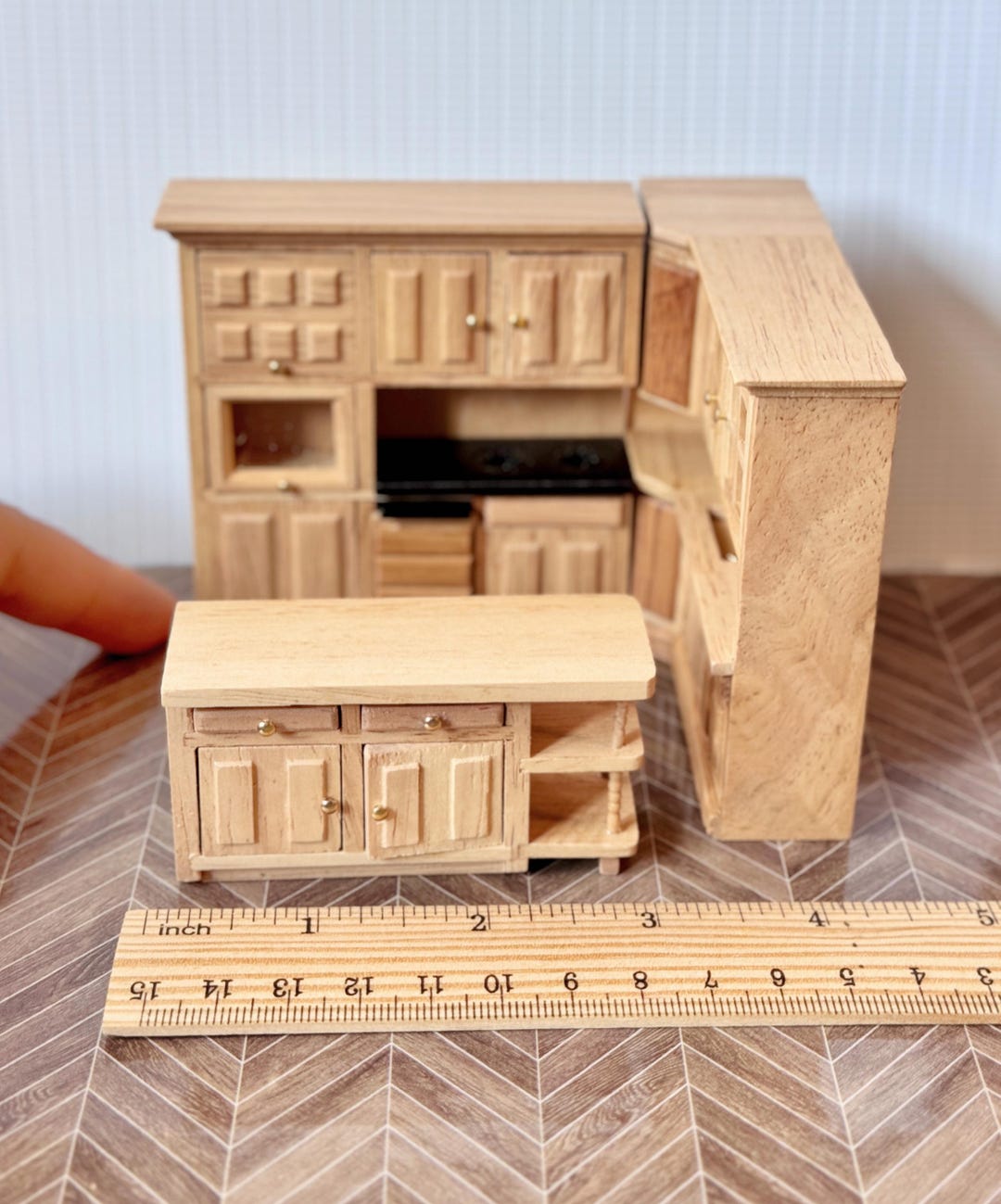 1:24 Scale Miniature Modern Luxurious Wooden Kitchen Stove Sink Cabinet ...