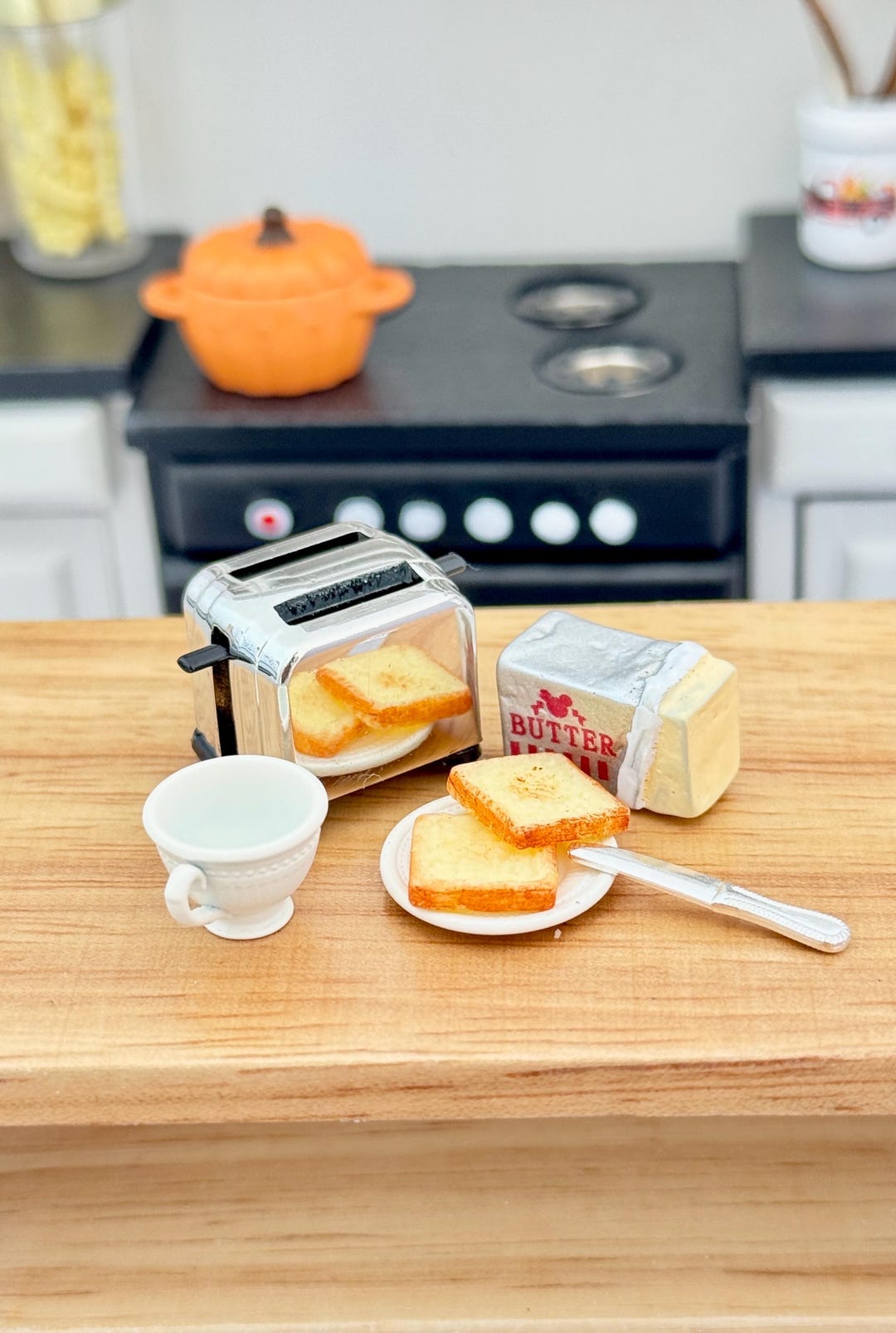 1:12 Scale Miniature Toaster W/ Butter Cup Set,1/12 Dollhouse Kitchen ...