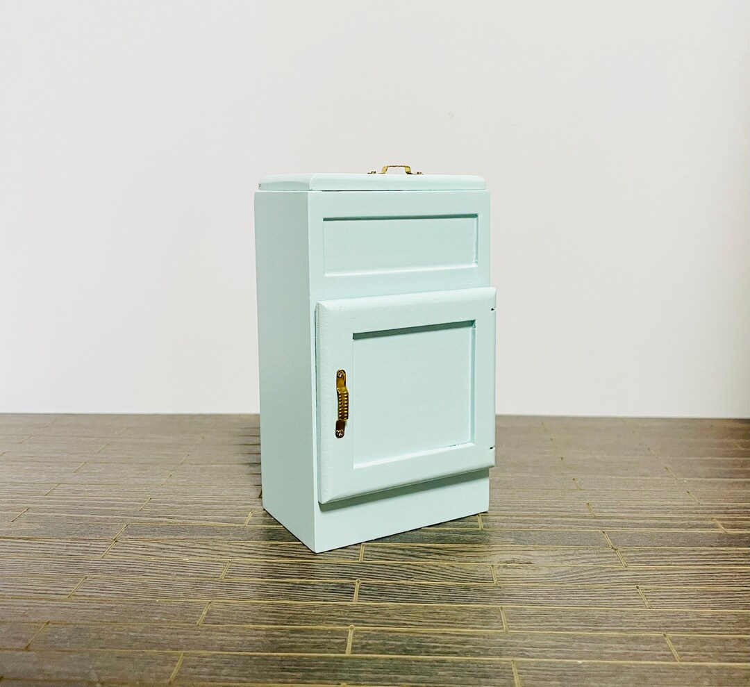 1:12 Dollhouse Miniature Retro Style Baby Blue Fridge W/handles, 1/12 ...