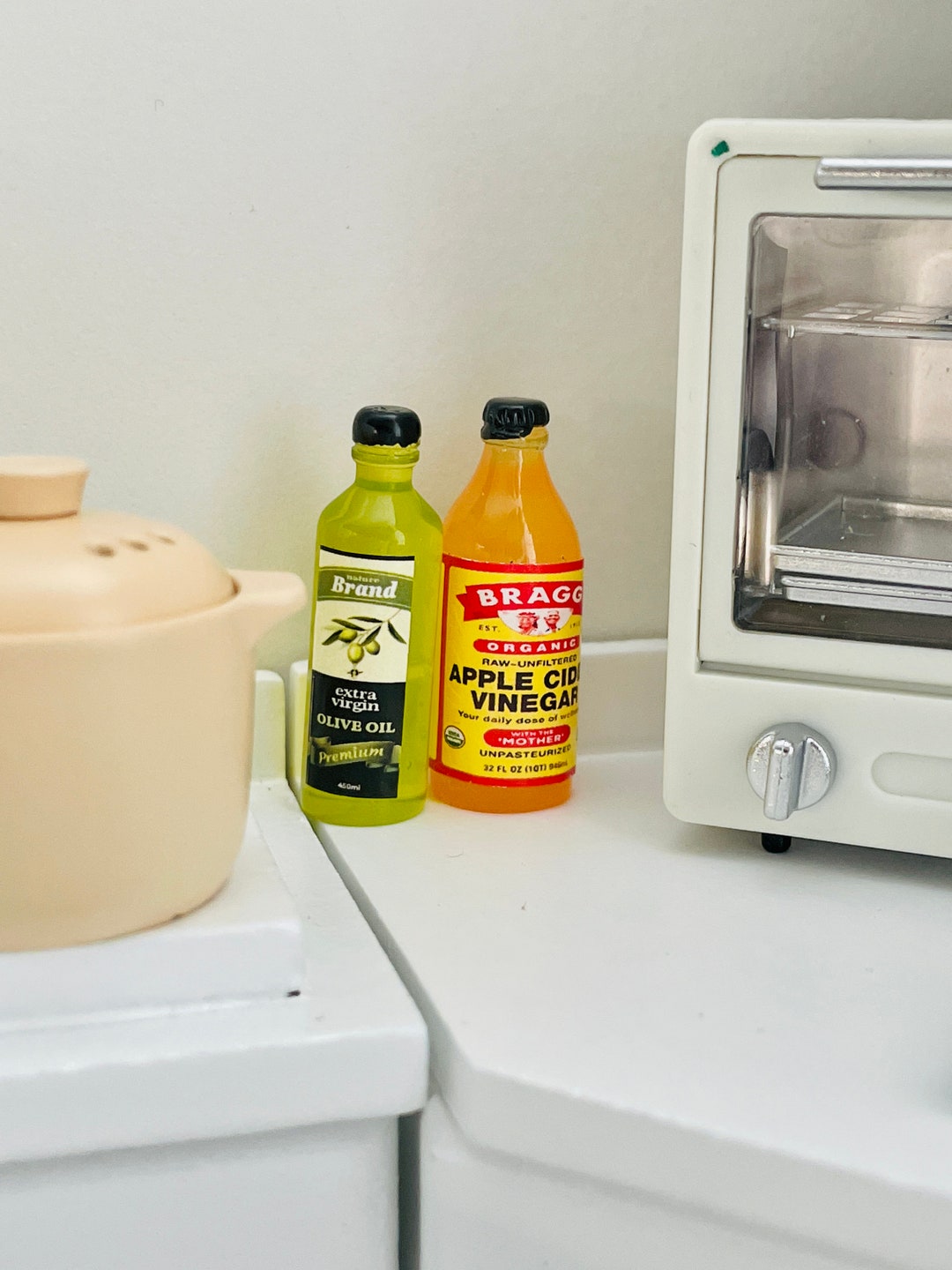 1:12 Scale Miniature Kitchen Set of 2 Apple Cider Vinegar &olive Oil ...