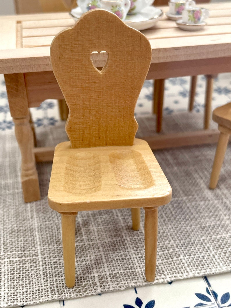 1:12 Dollhouse Miniature Solid Wood Chair W/heart Shaped Back,1/12 Doll ...