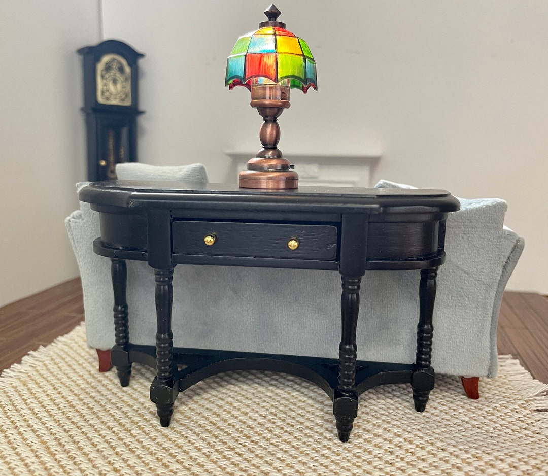 1:12 Scale Miniature Black Solid Wood Console Table,1/12 Dollhouse ...